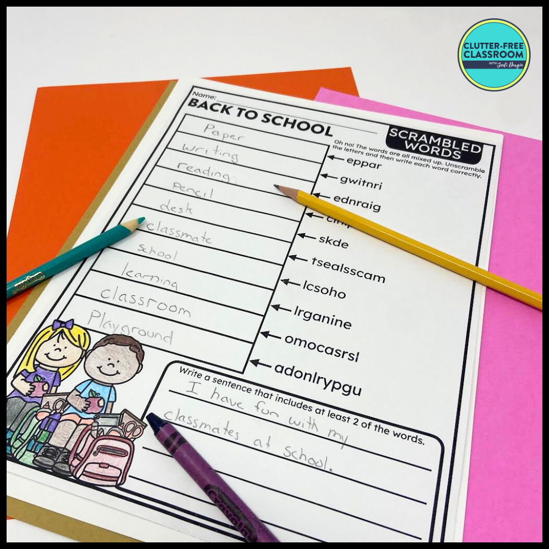 Back to School Activity Packet – Clutter Free Classroom Store