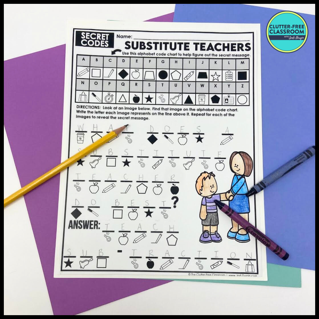 Substitute Teacher Activity Packet – Clutter Free Classroom Store