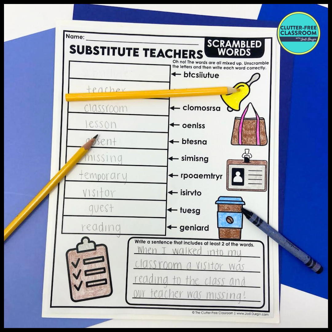 Substitute Teacher Activity Packet – Clutter Free Classroom Store