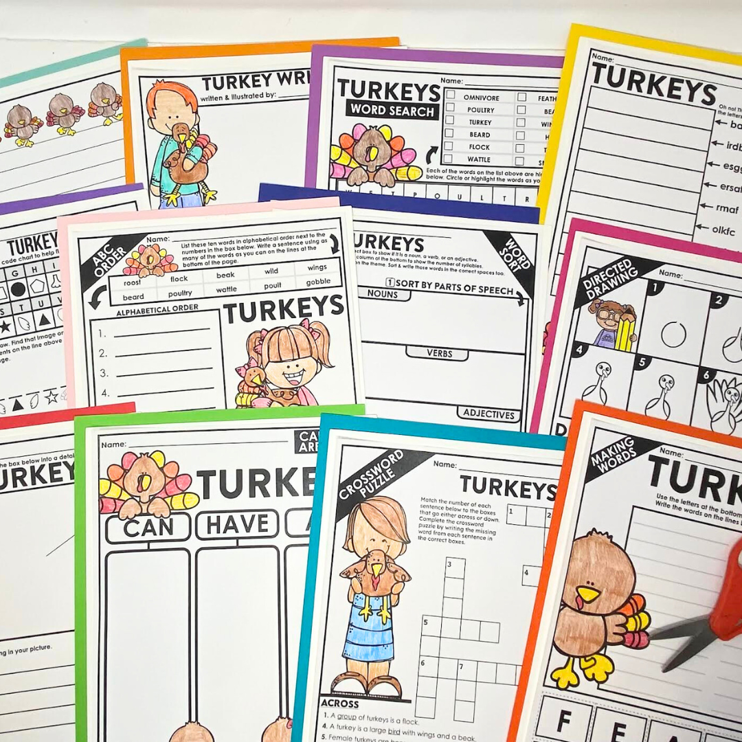 Turkeys Activity Packet – Clutter Free Classroom Store