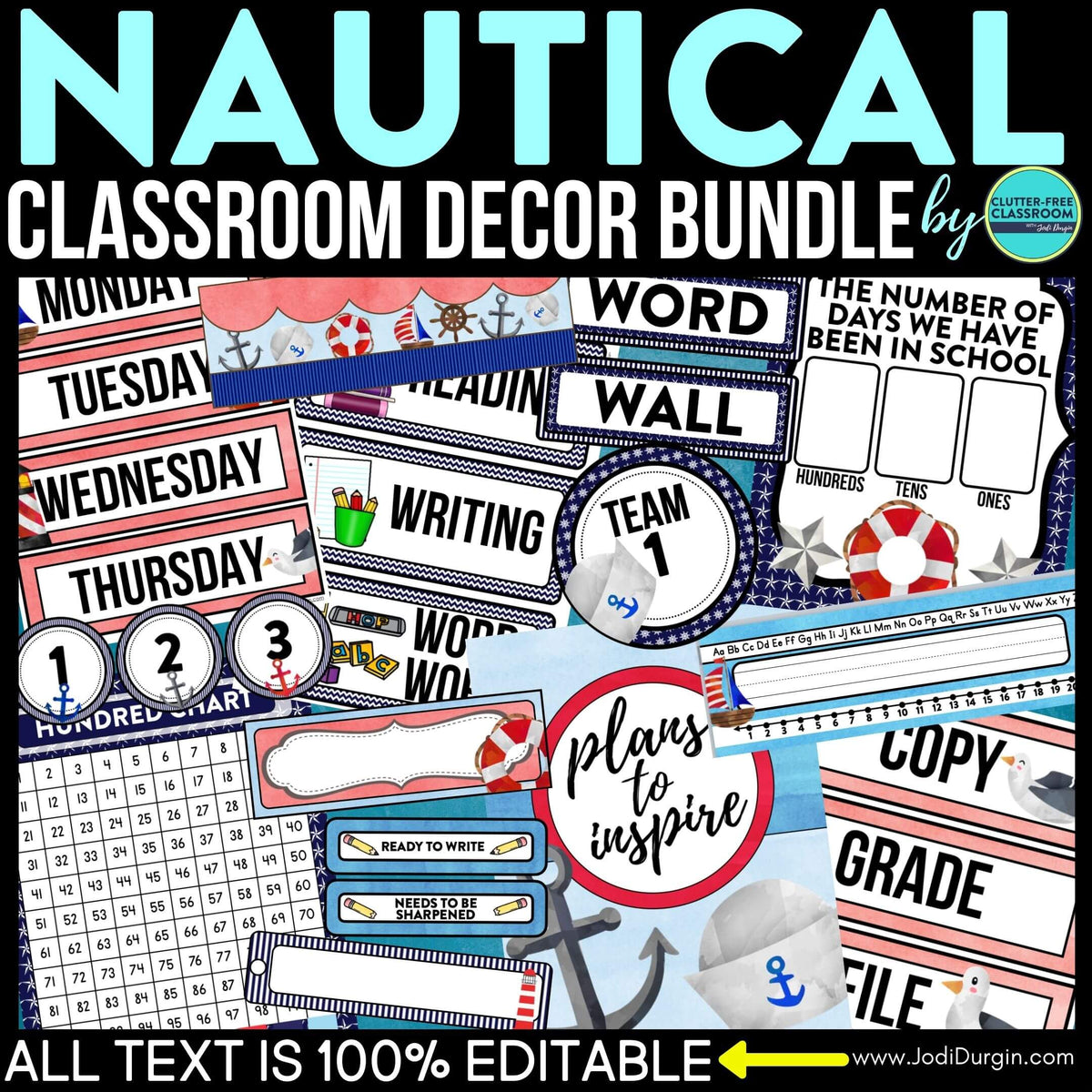 Nautical Classroom Theme Decor Bundle – Clutter Free Classroom Store