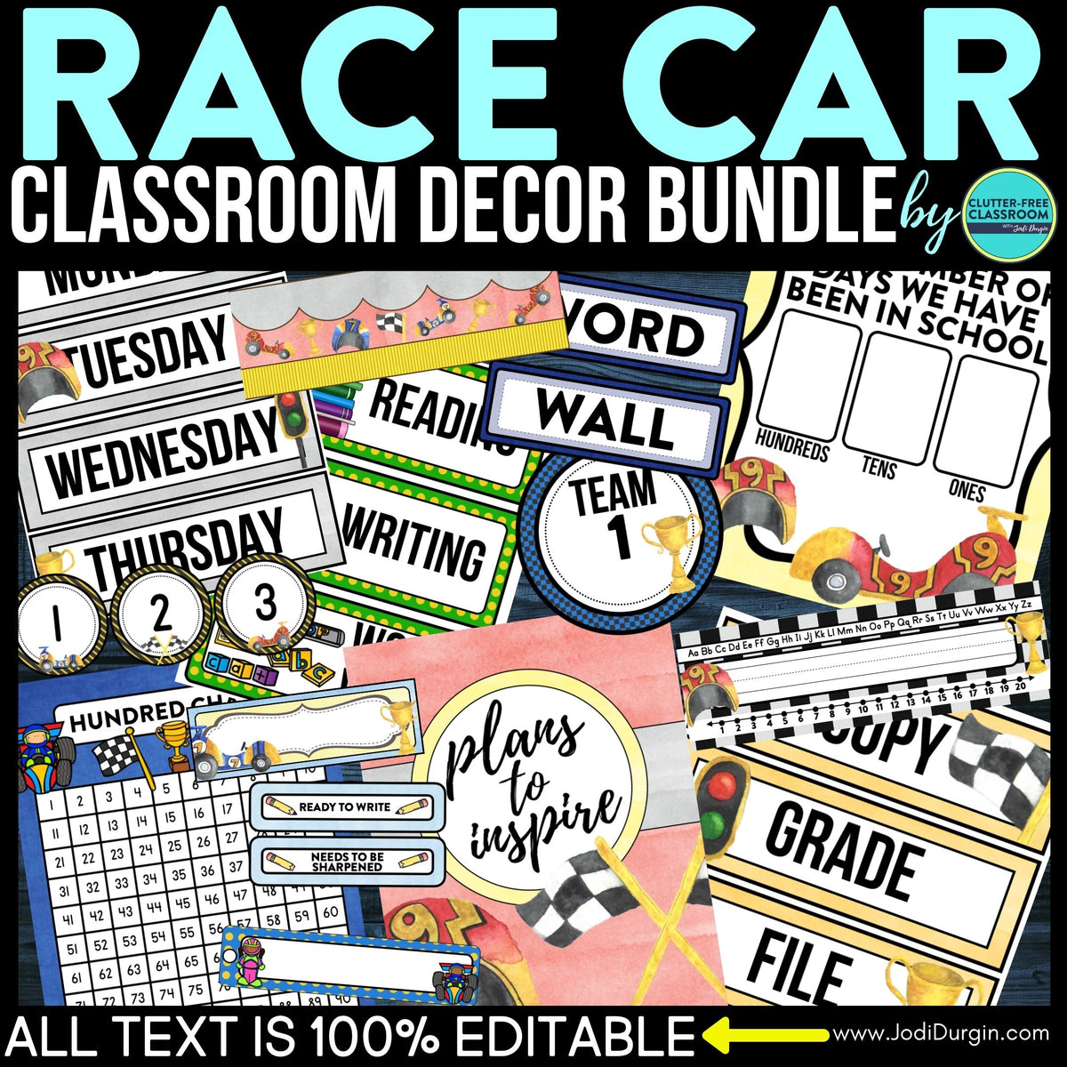 Race Car Classroom Theme Decor Bundle – Clutter Free Classroom Store