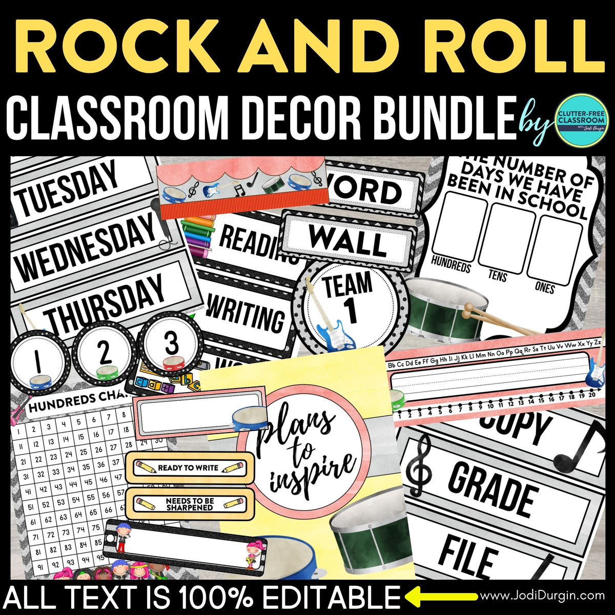 Rock and Roll Classroom Theme Decor Bundle – Clutter Free Classroom Store