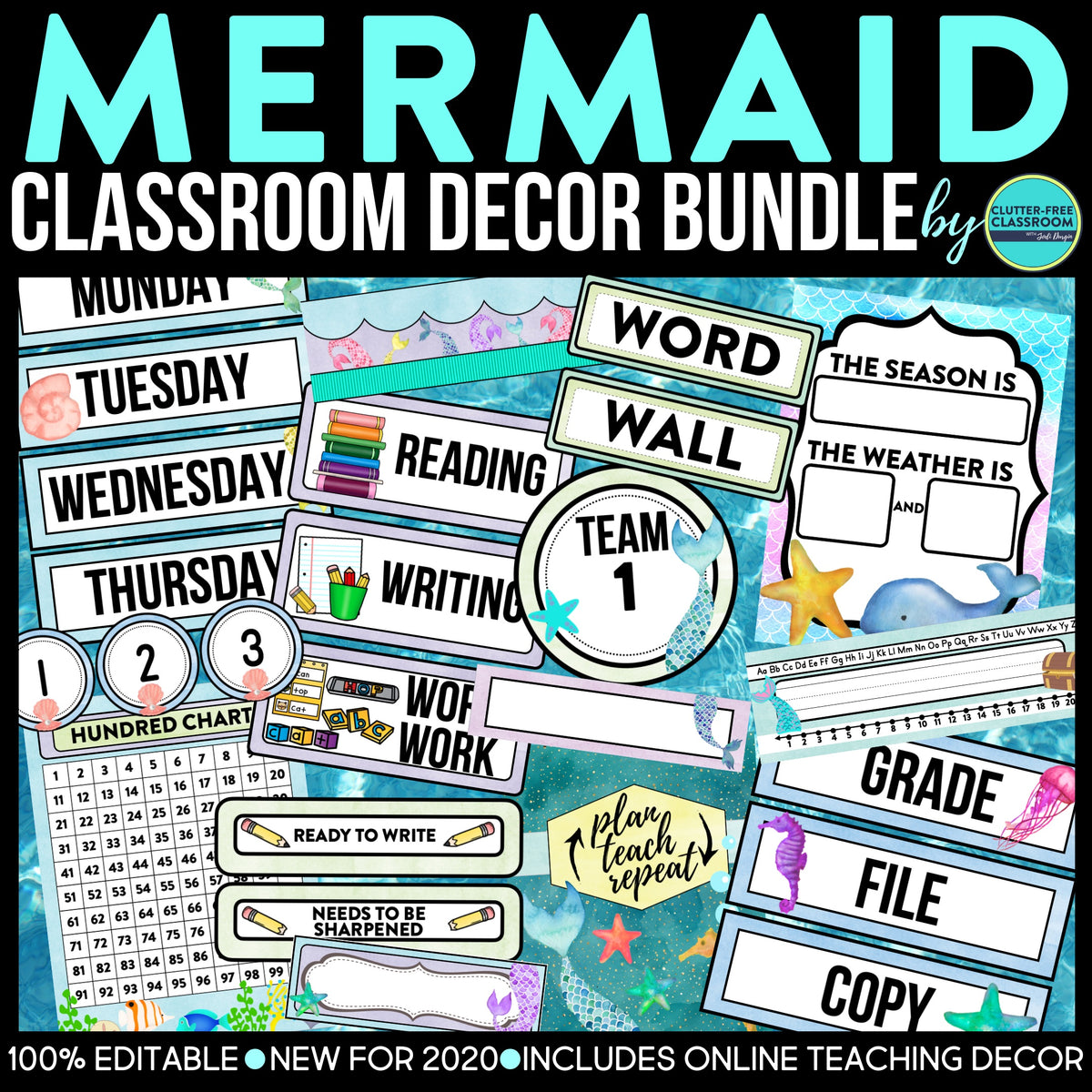 Mermaid Classroom Theme Decor Bundle – Clutter Free Classroom Store