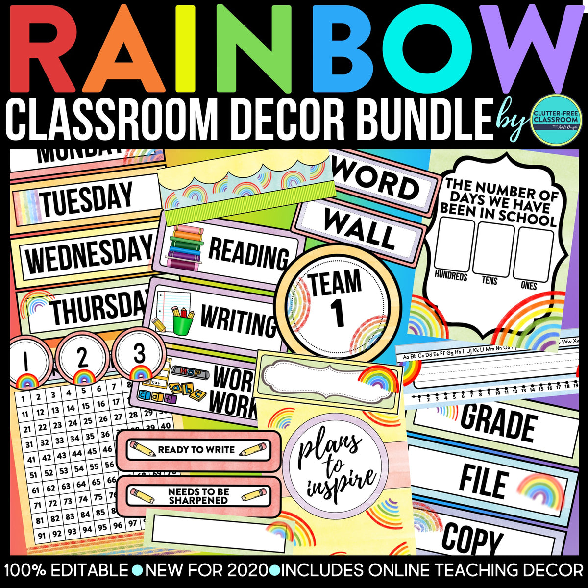 Rainbow Classroom Theme Decor Bundle – Clutter Free Classroom Store