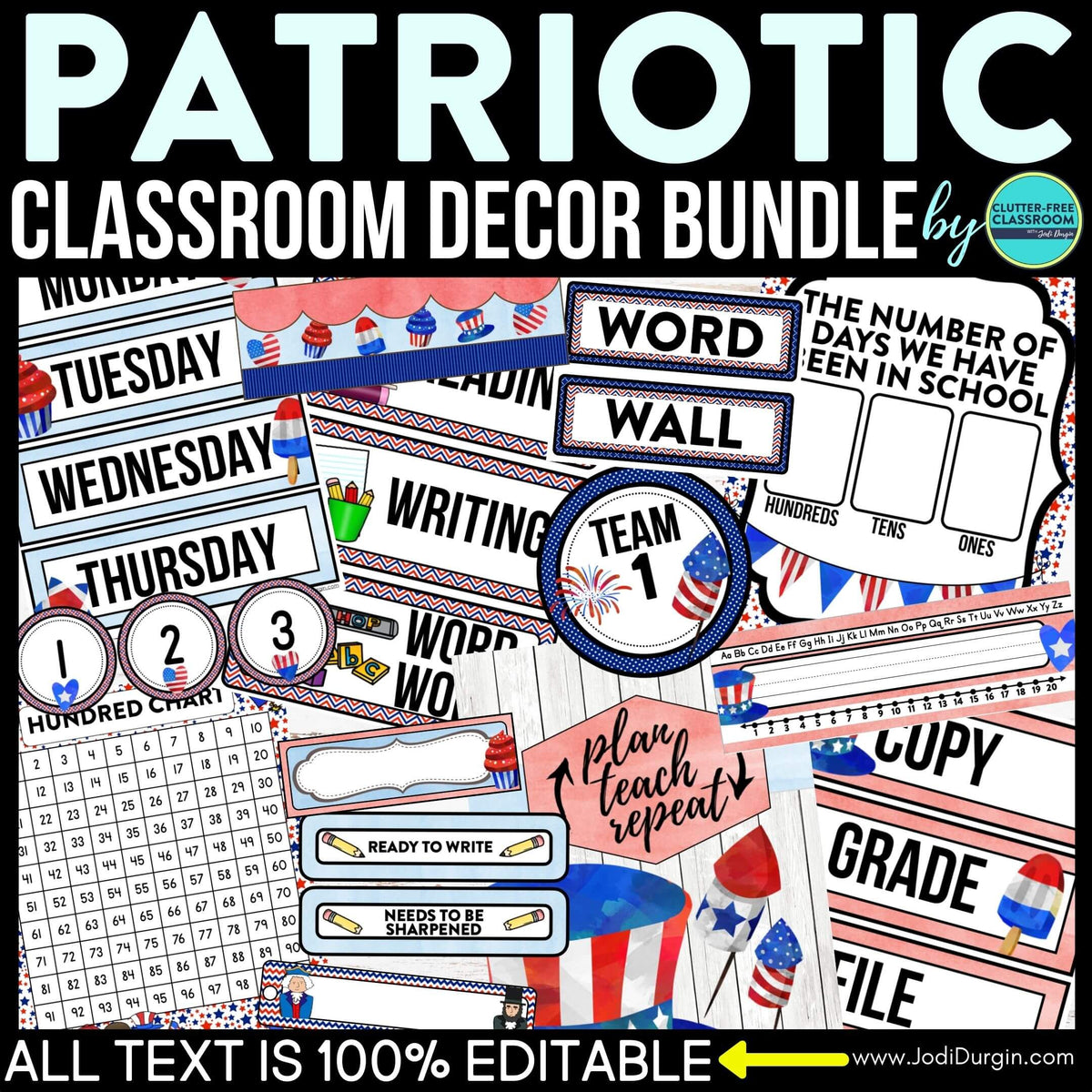 Patriotic Classroom Theme Decor Bundle – Clutter Free Classroom Store